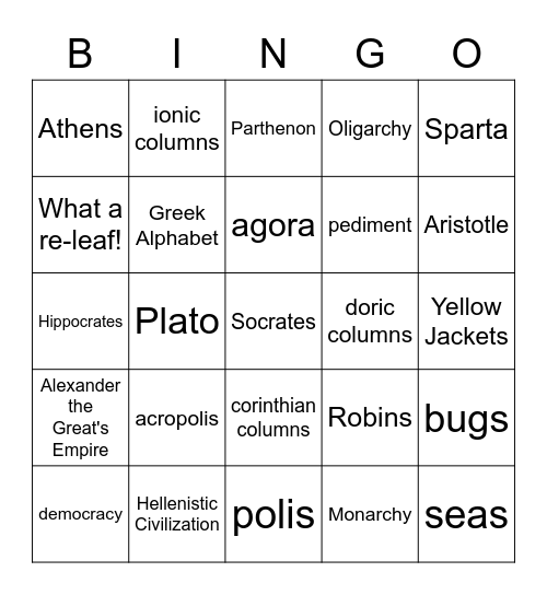 Ancient Greece Bingo Card