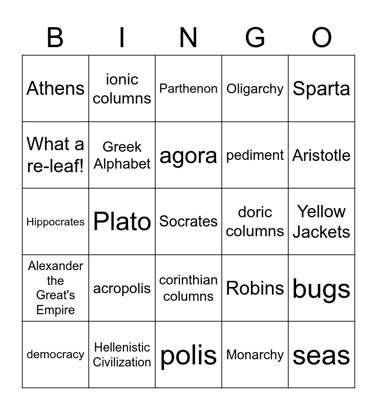 Ancient Greece Bingo Card