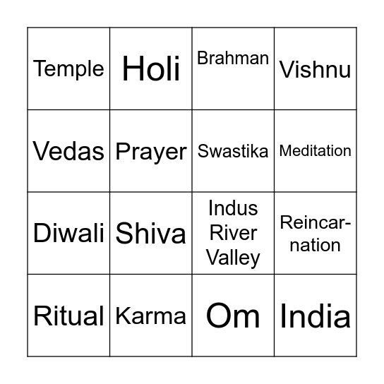 Hinduism Bingo Card