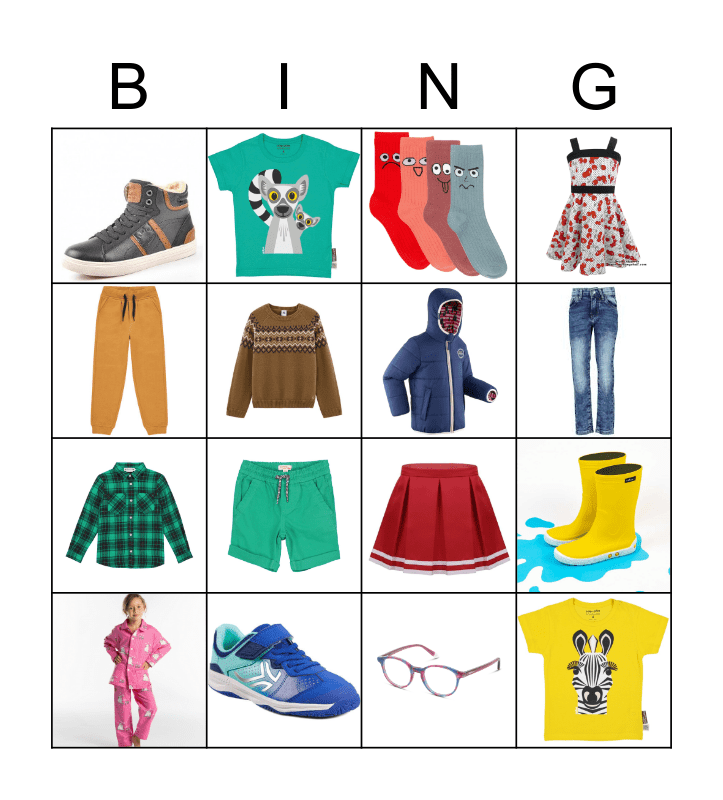 Les vêtements Bingo Card