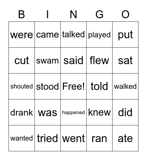 Past Simple Bingo Card