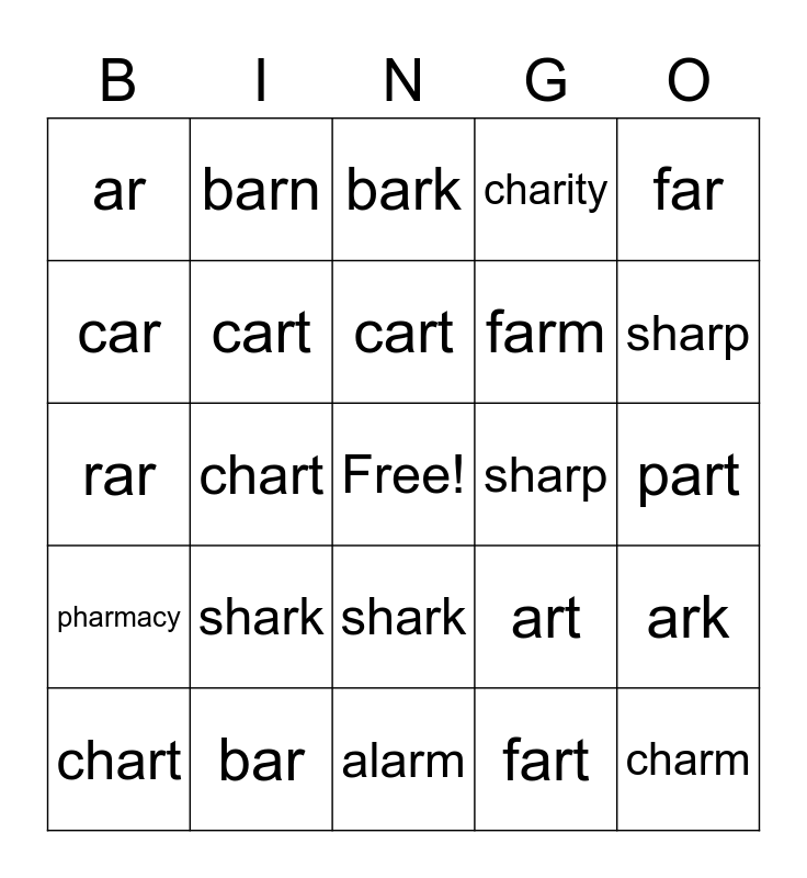 -ar BINGO Card