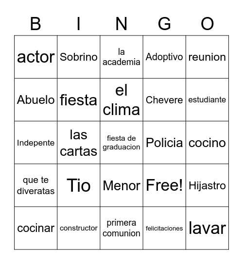LA familia Bingo Card