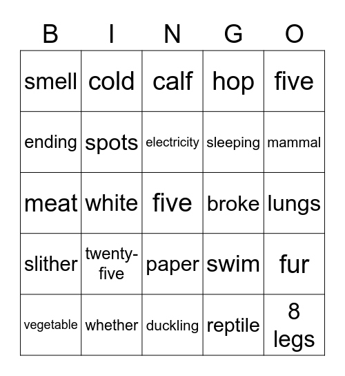 Analogies Bingo Card