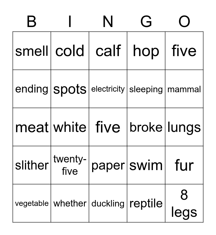 Analogies Bingo Card