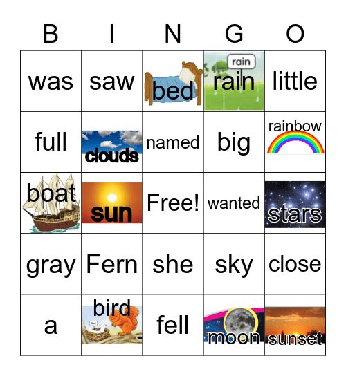 G1 U5 W2 A Bird Named Fern Bingo Card