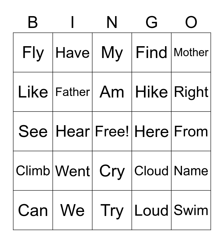 Word Bingo Card