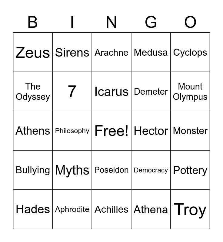 Ancient Greece Bingo Card