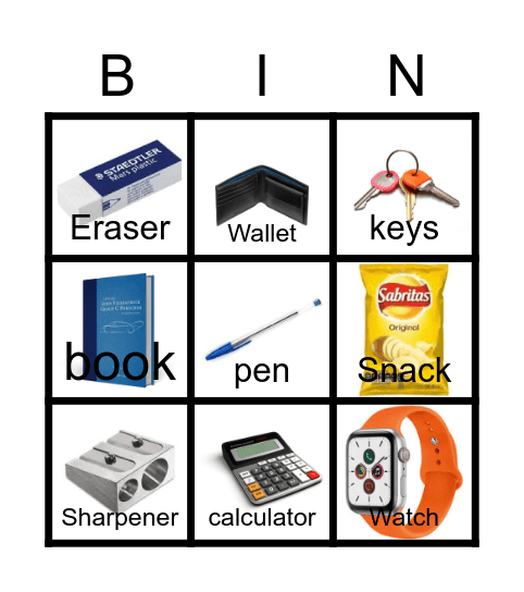 School Objects Bingo Card