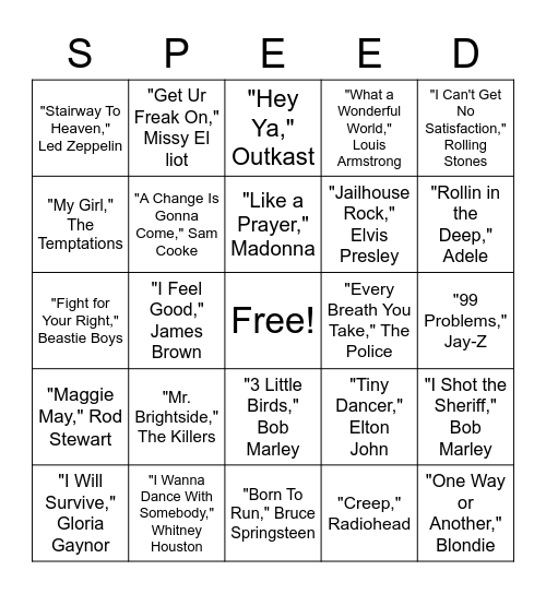 Speed Round Bingo Card