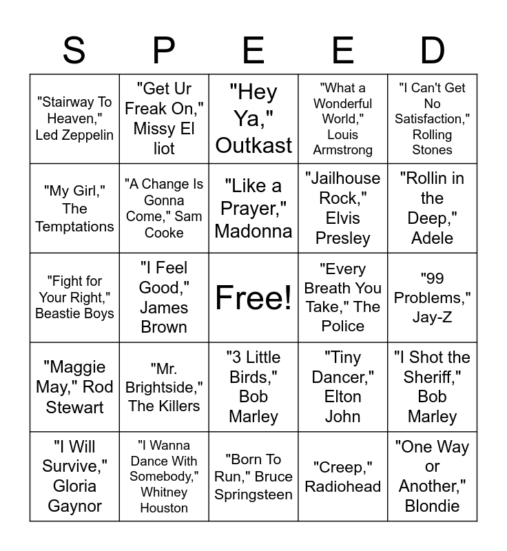 Speed Round Bingo Card