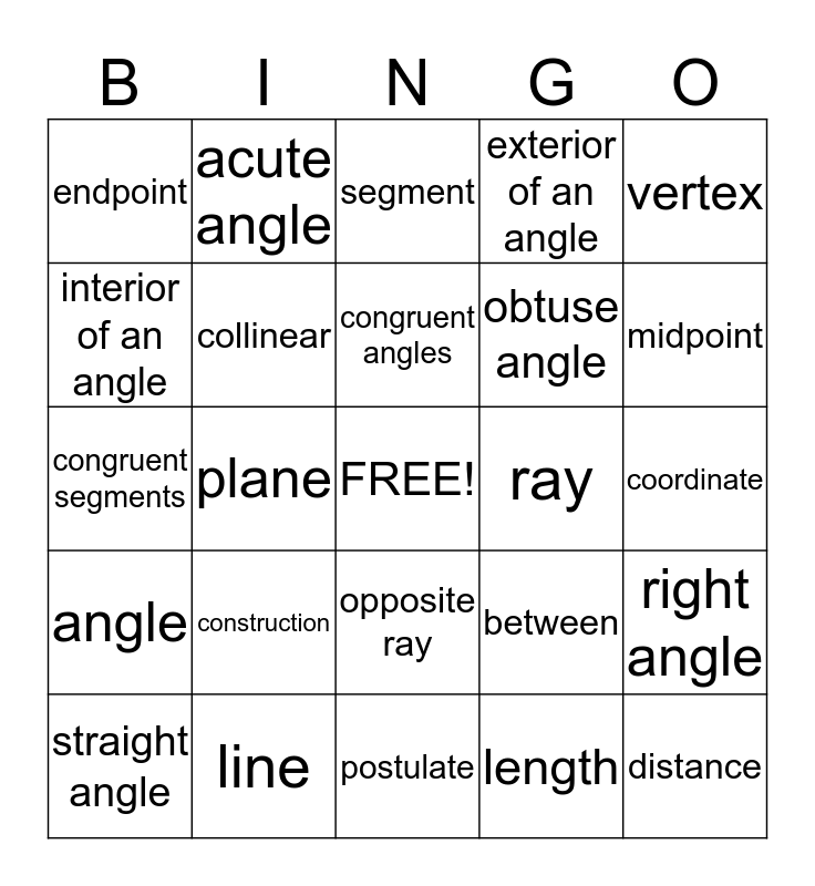 Geometry Vocabulary!!!! Bingo Card
