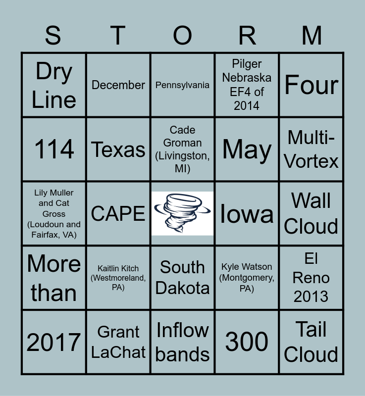 Storm Chase Bingo Card