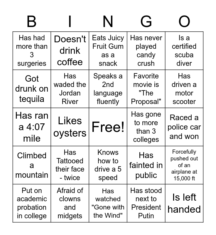 Family Human Bingo Card