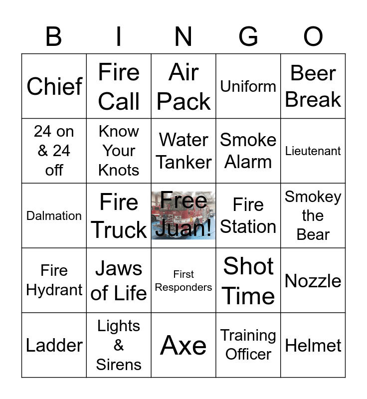 Firefighter Bingo Card