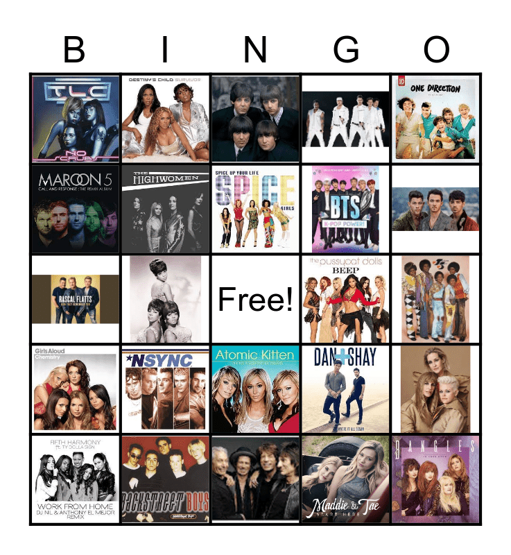 Boy Bands & Girl Bands Bingo Card