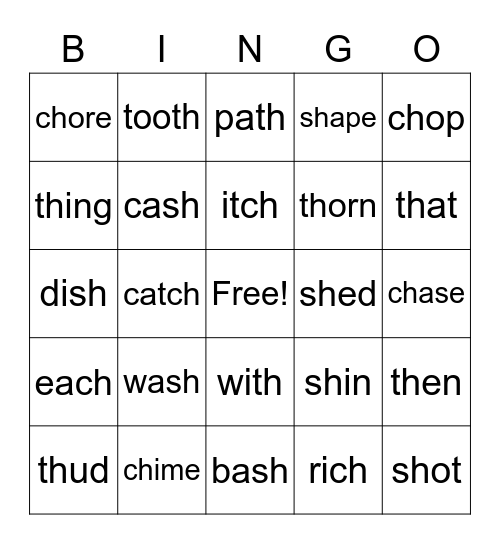 Digraph Bingo Card