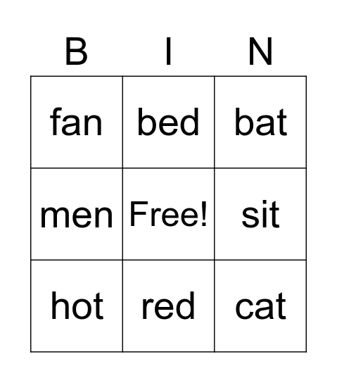 First Bingo Card