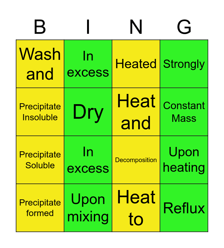 Chemistry Collocations for IGCSE P6 & AS P3 Bingo Card