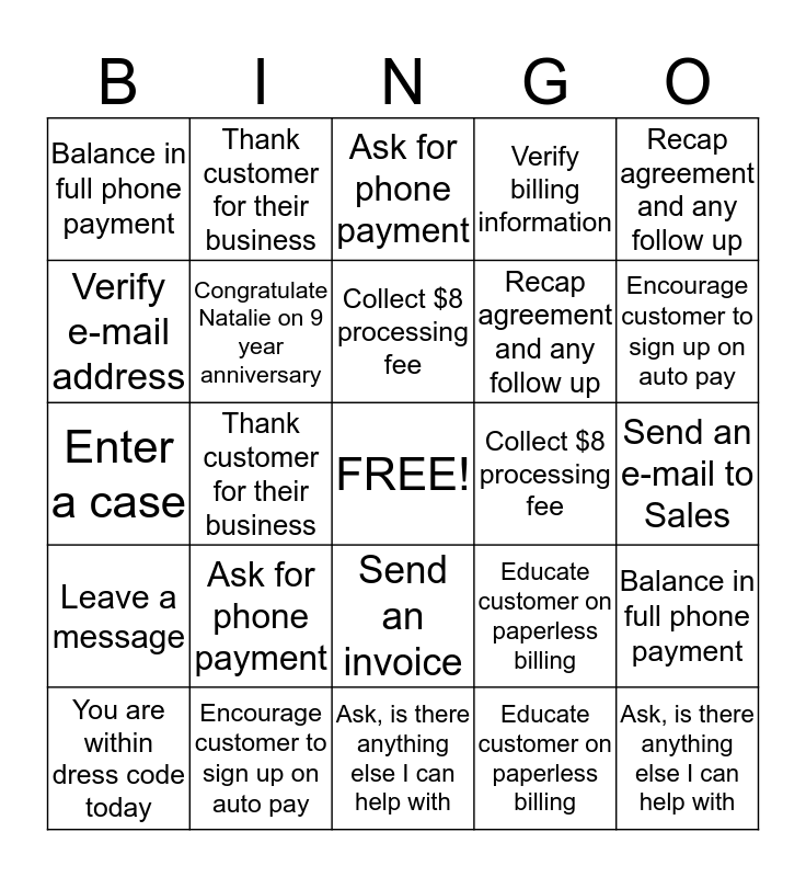 New Quality BINGO Card