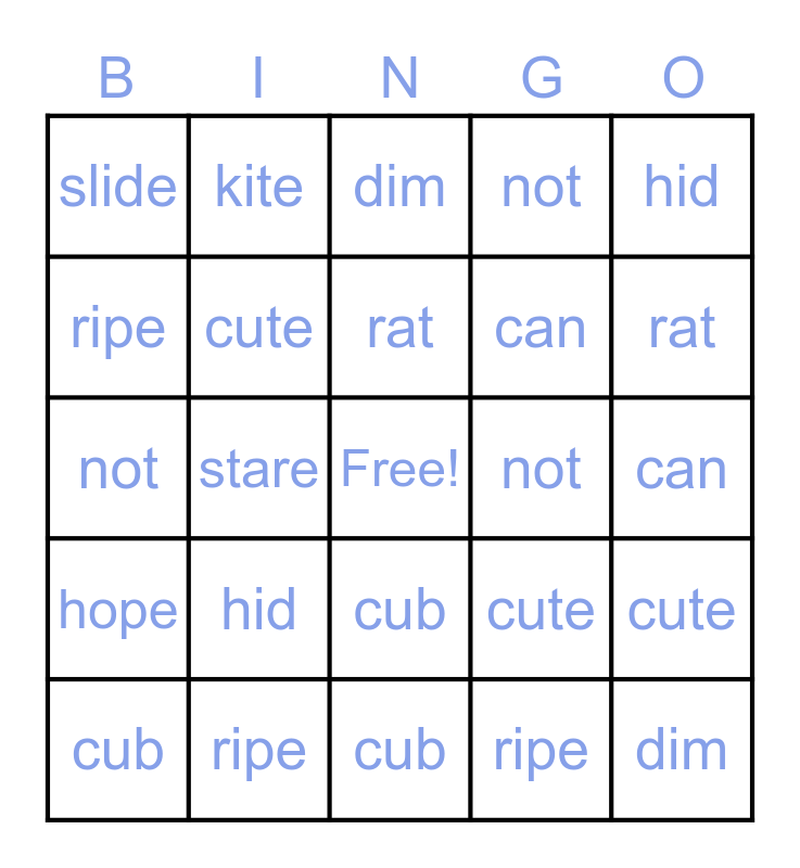 Magic E Bingo Card