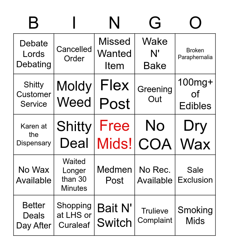 420 Bingo Card
