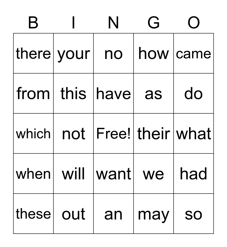 Blast Heart Words Bk 1 Bingo Card