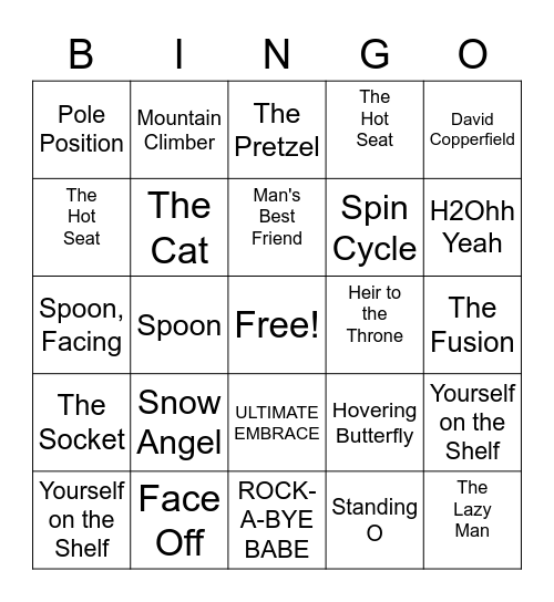 Sexual Positions BINGO Card