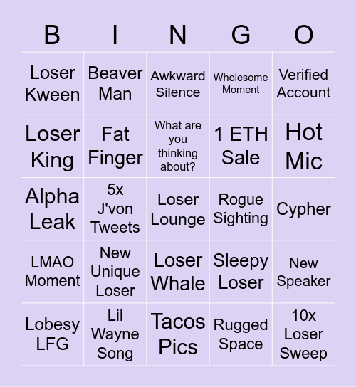 Loser Lounge .v1 Bingo Card