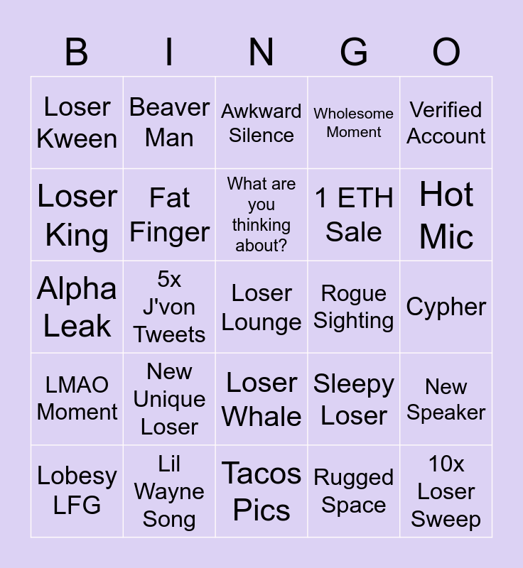 Loser Lounge .v1 Bingo Card