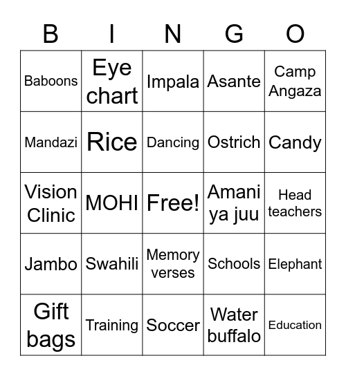 Kenya Bingo Card