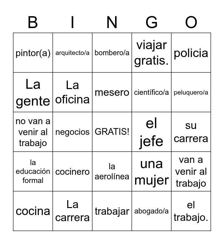 Spa 3 Lec 4 el mundo de trabajo Bingo Card