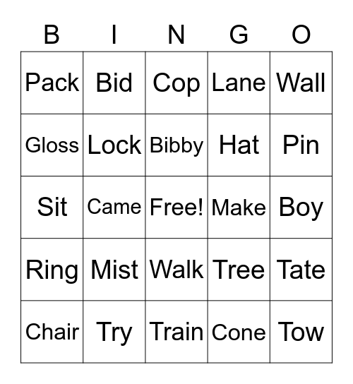 Rhyming Bingo Card