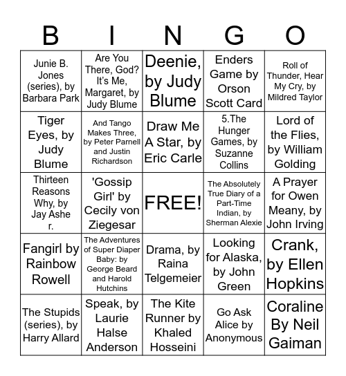 Banned Books Week Bingo Card