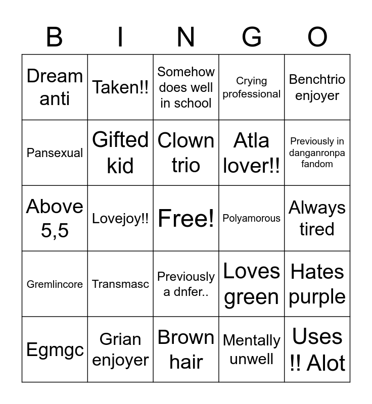 Oakley’s dumb little bingo Card