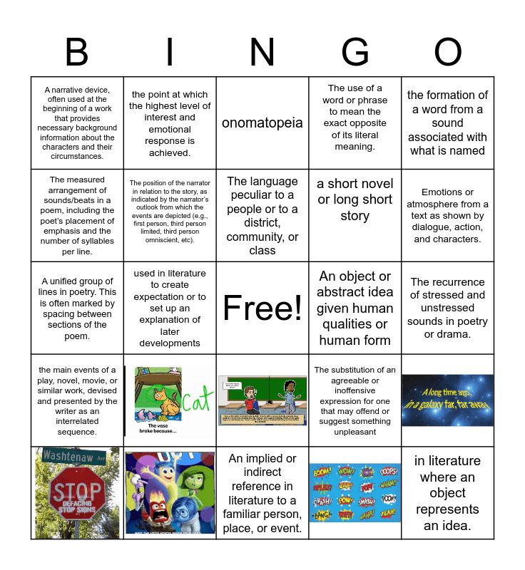 Keystone Victory Bingo-Literary Terms Bingo Card