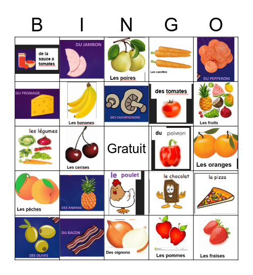 La nourriture Bingo Card