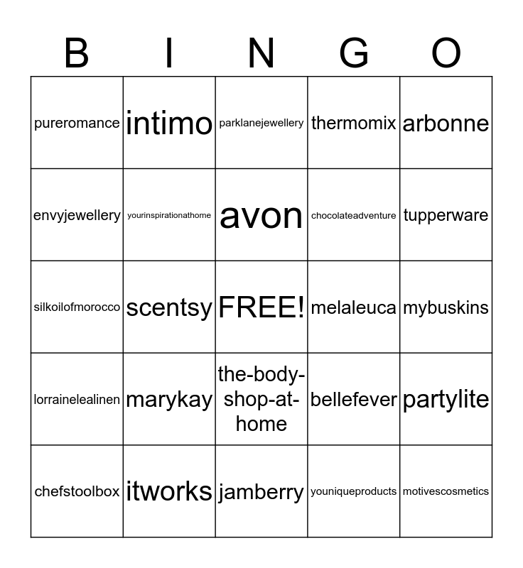 Party Plan Bingo Card