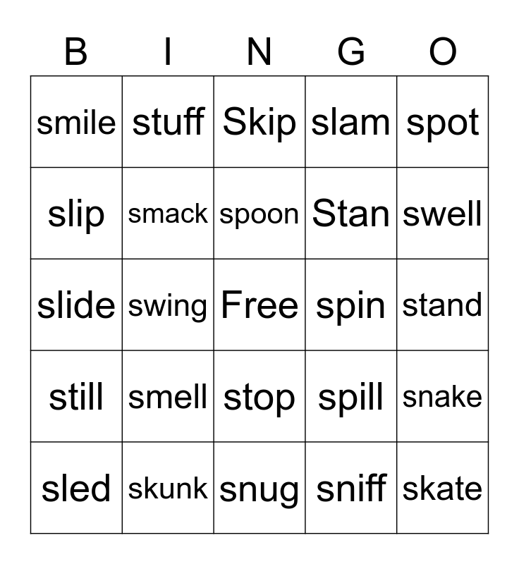 S Blends Bingo Card