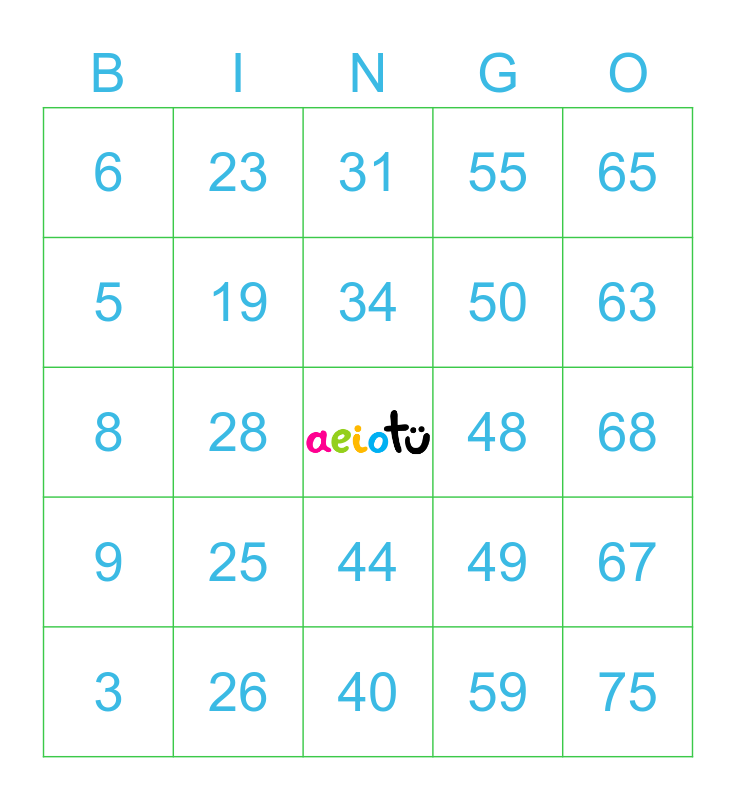 Number Bingo 1-75 Bingo Card