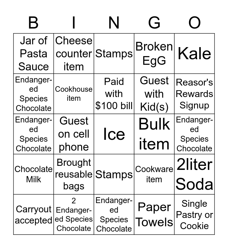 CASHIER BINGO Card