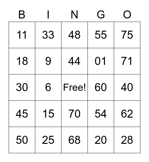 Shin's Bingo card Bingo Card