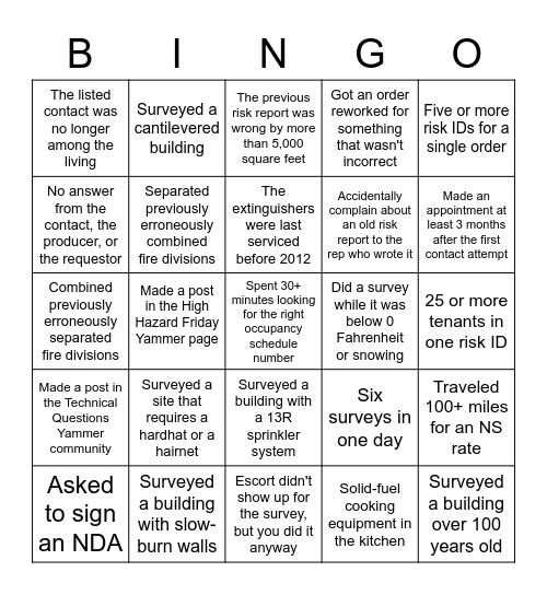 Field Rep Bingo Card
