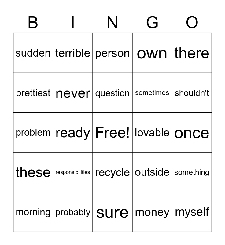 3rd Grade High Frequency Words 2 Bingo Card 3rd Grade High Frequency Words 2 Bingo Card