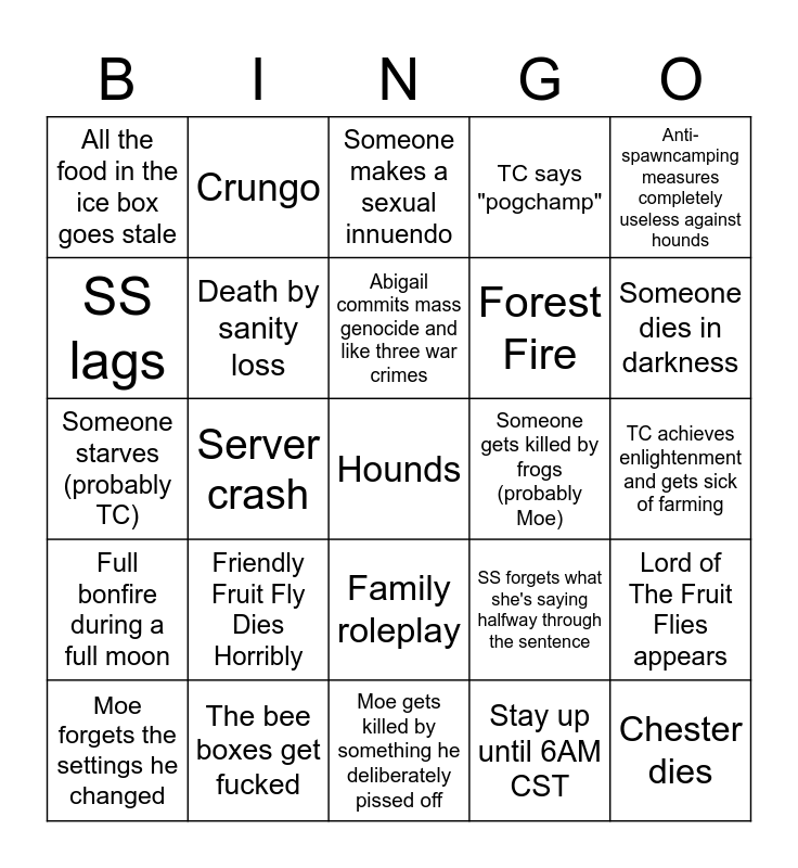 DST Bingo Card