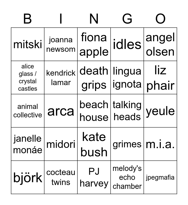 berkeley's music taste Bingo Card