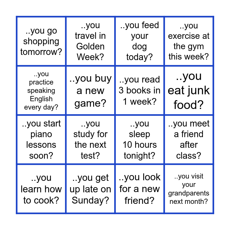 Present Simple vs Present Continuous Bingo Card