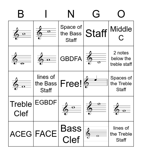 Note Name Bingo Card