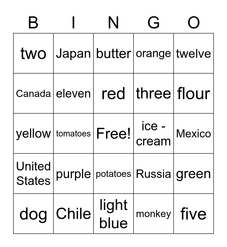 English Workshop Bingo Card
