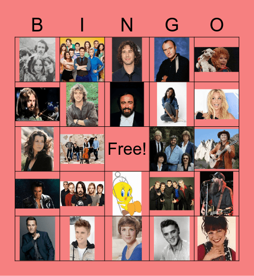 Guess the Artist Bingo Card